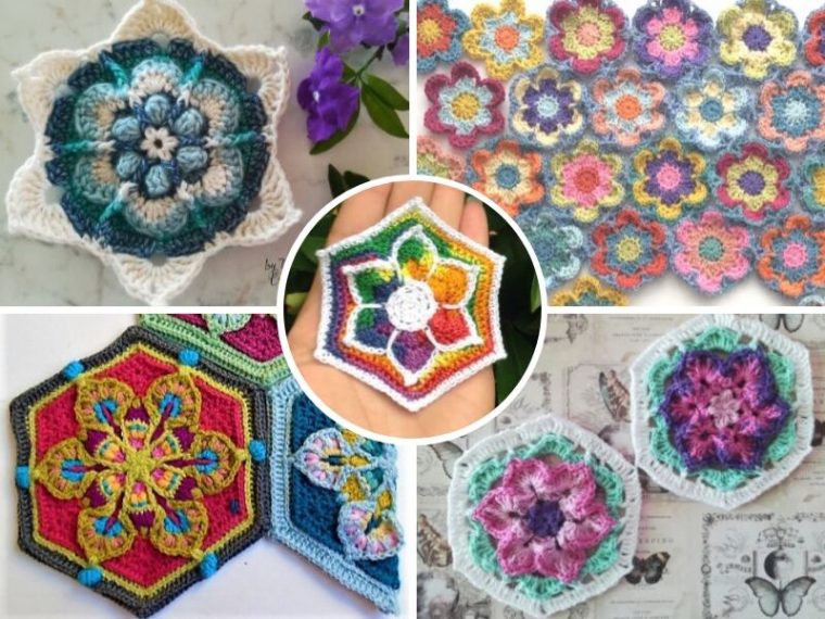 Beautiful Flower Hexagon Motifs - Free Crochet Patterns