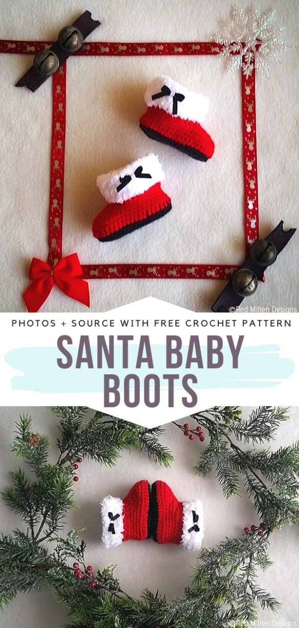 Baby Santa's Booties - Free Crochet Patterns
