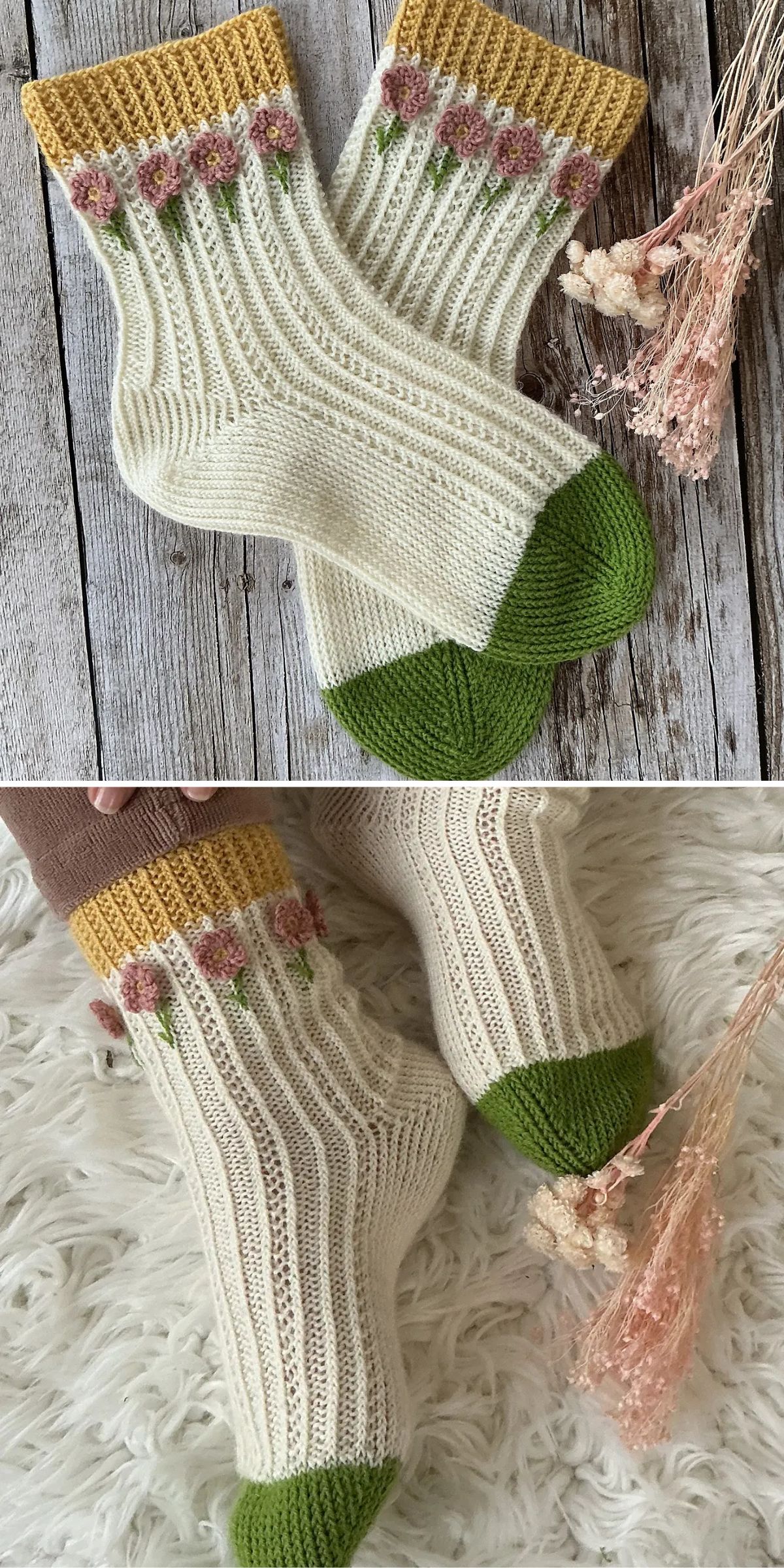 Spring Flowers Socks - Free Knitting Patterns