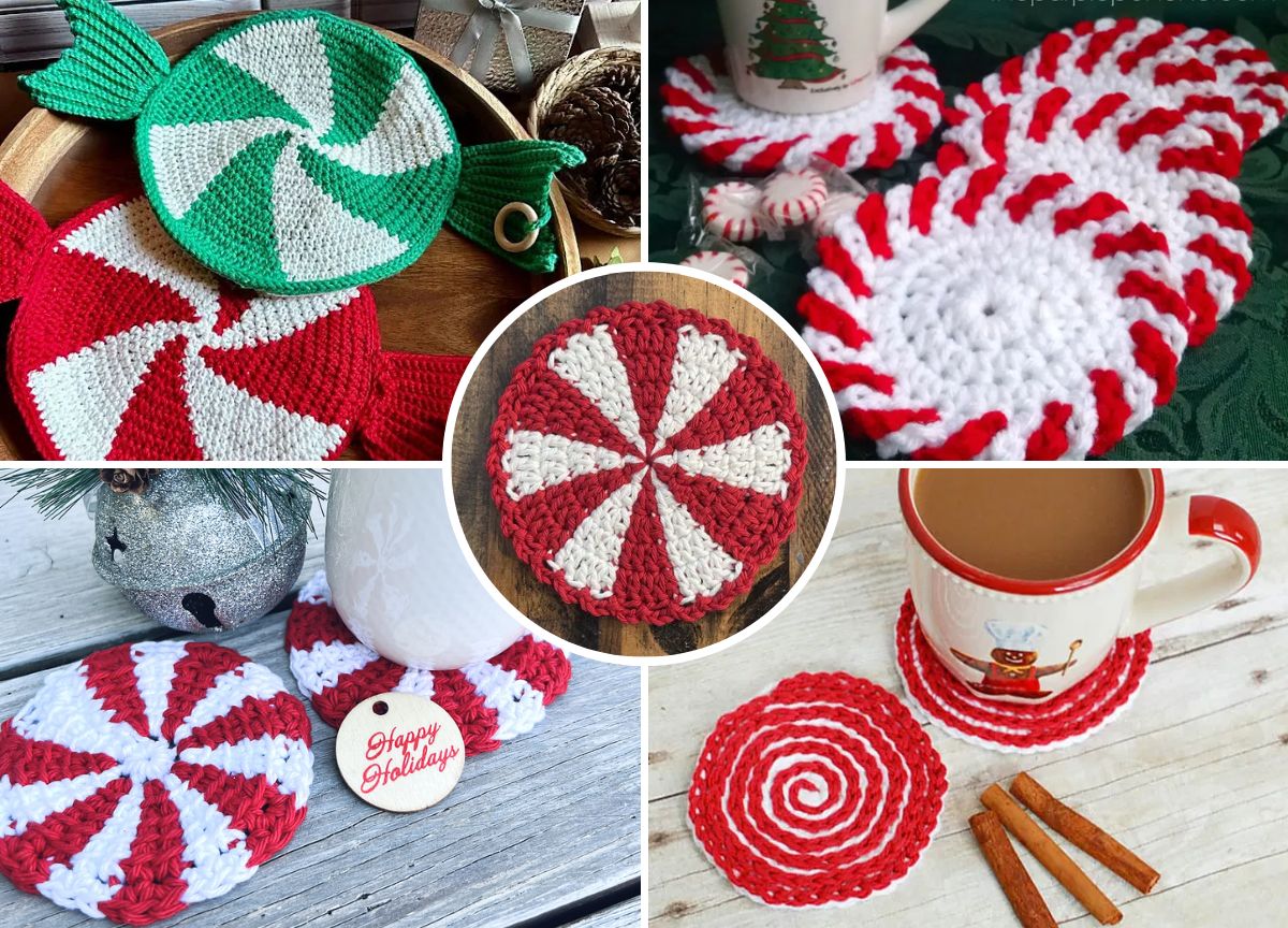 Peppermint Crochet Coasters - Free Patterns